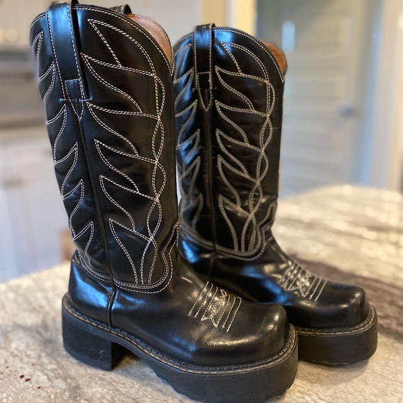 John Fluevog | Shoes | John Fluevog Black Leather Cowboy High Chunky ...